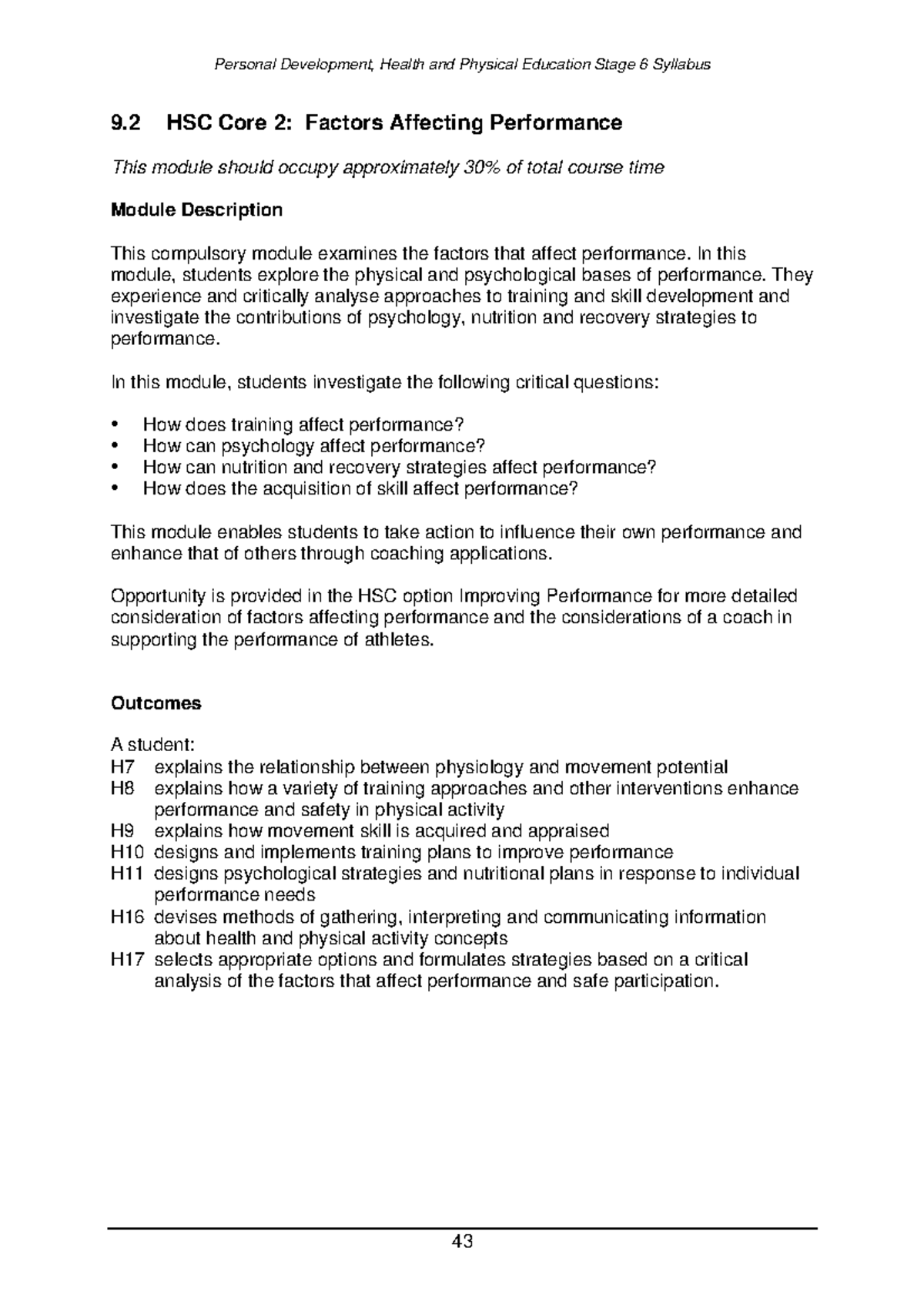 HSC Core 2 - Syllabus - 9 HSC Core 2: Factors Affecting Performance ...
