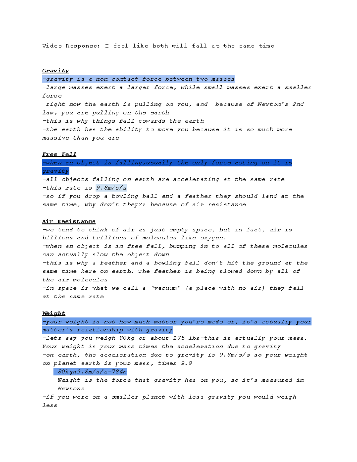 Gravity Notes Physical Science 11 1 - Video Response: I feel like both ...