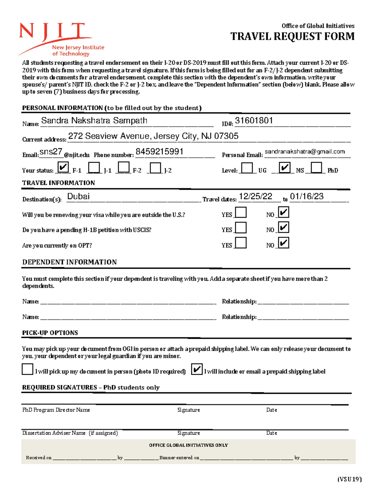 Travel FORM summer 2022 - Office of Global Initiatives TRAVEL REQUEST ...