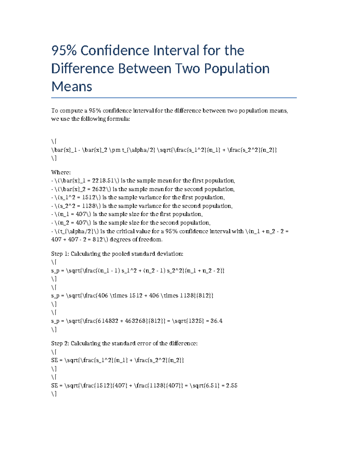 Confidence Interval Difference - 95% Confidence Interval for the ...