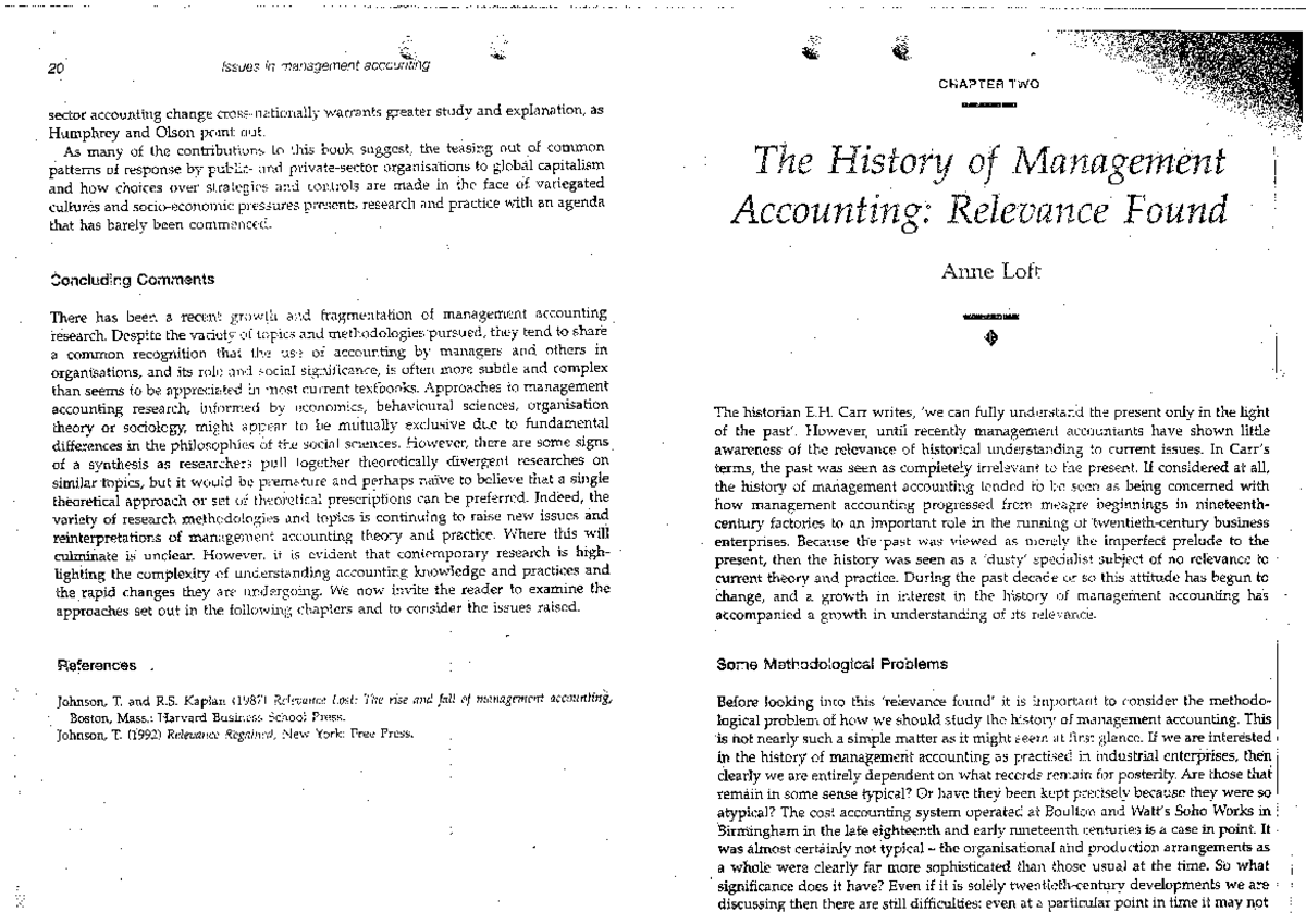 Loft (1995) The history of management accounting - relevance found ...
