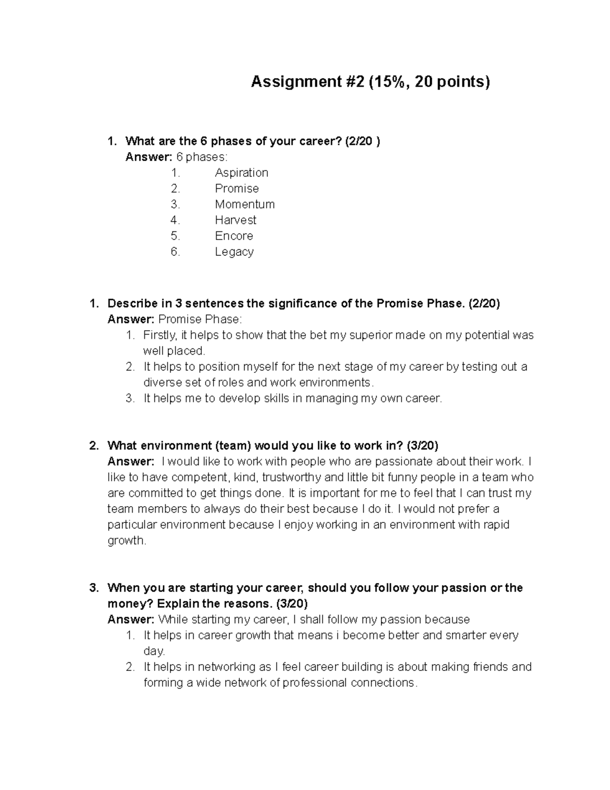 Career Development Assignment #2 - Assignment #2 (15%, 20 points) 1 ...