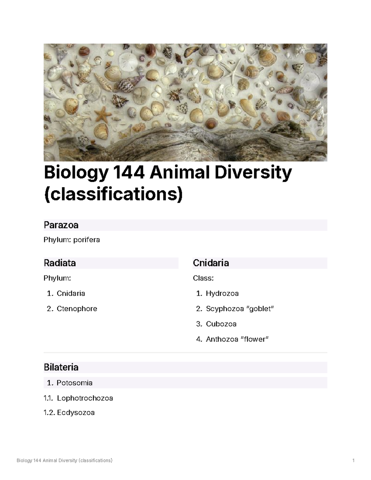 Biology 144 Animal Diversity (classifications) 42e5da361974471 faedce ...