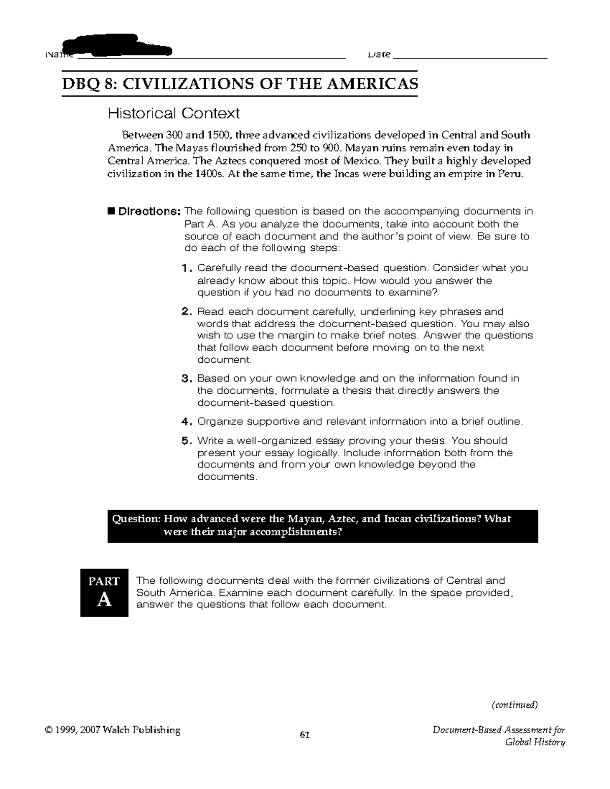 Civilizations+of+the+Americas+Mini+DBQ - Name