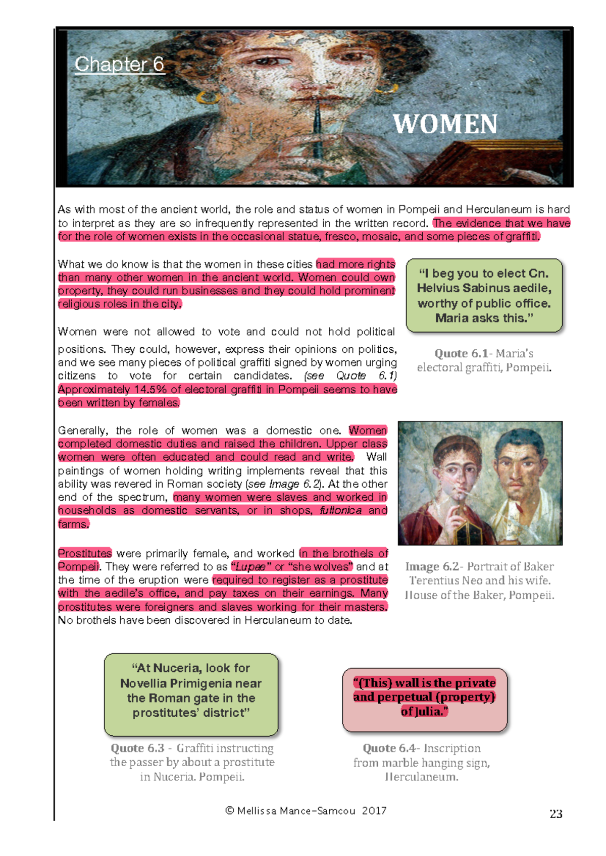 Women Chapter - summary - 23 As with most of the ancient world, the ...