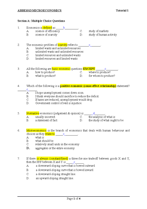 Tutorial 5 (ECON) - MICRO TTR 5 - Section A: Multiple Choice Questions When the cross elasticity ...