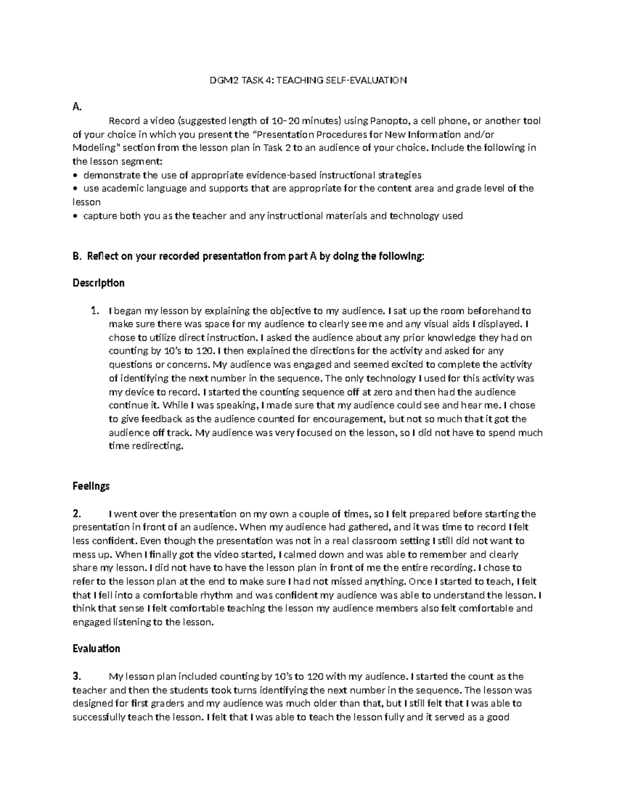D091-DGM2 TASK 4 Teaching SELF- Evaluation - DGM2 TASK 4: TEACHING SELF ...
