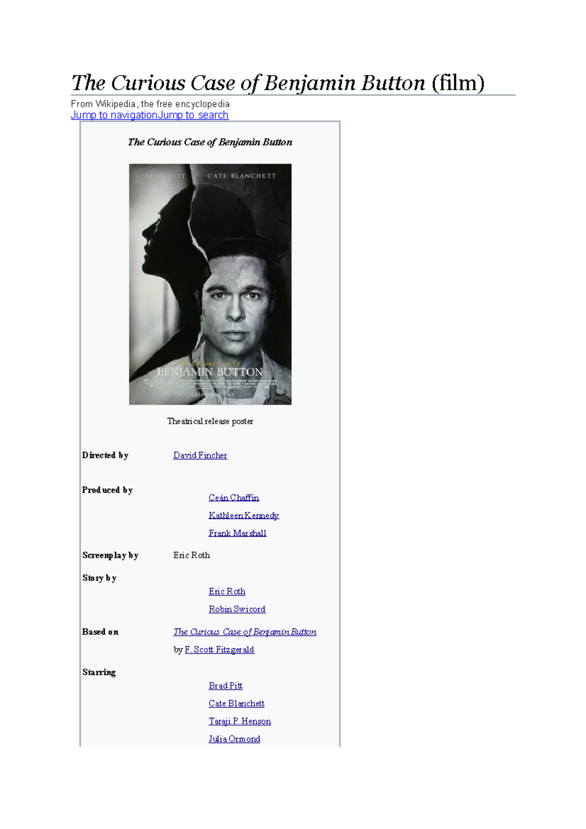 The Curious Case of Benjamin Button - The Curious Case of Benjamin ...