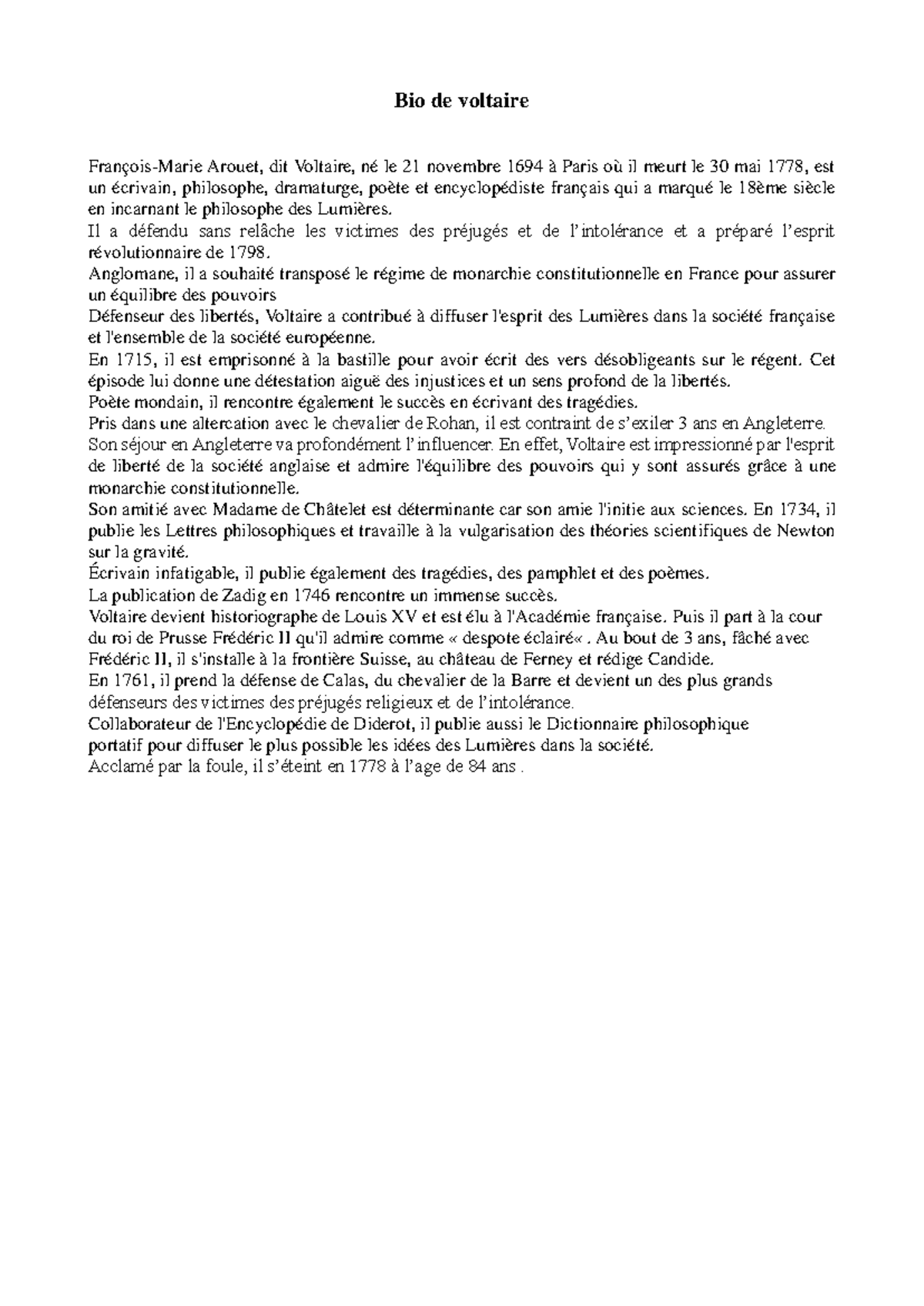 Biographie de voltaire - Bio de voltaire François-Marie Arouet, dit ...