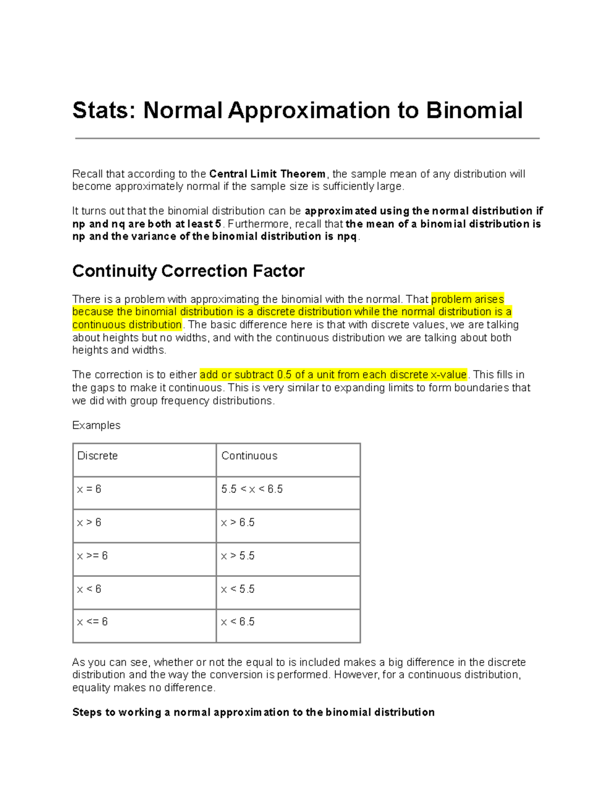 Approximating the Binomial with the Normal - Stats: Normal ...