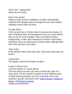 Quiz J Study Sheet - Lecture J quizzes answers - GEOG 260—Spring 2022 ...