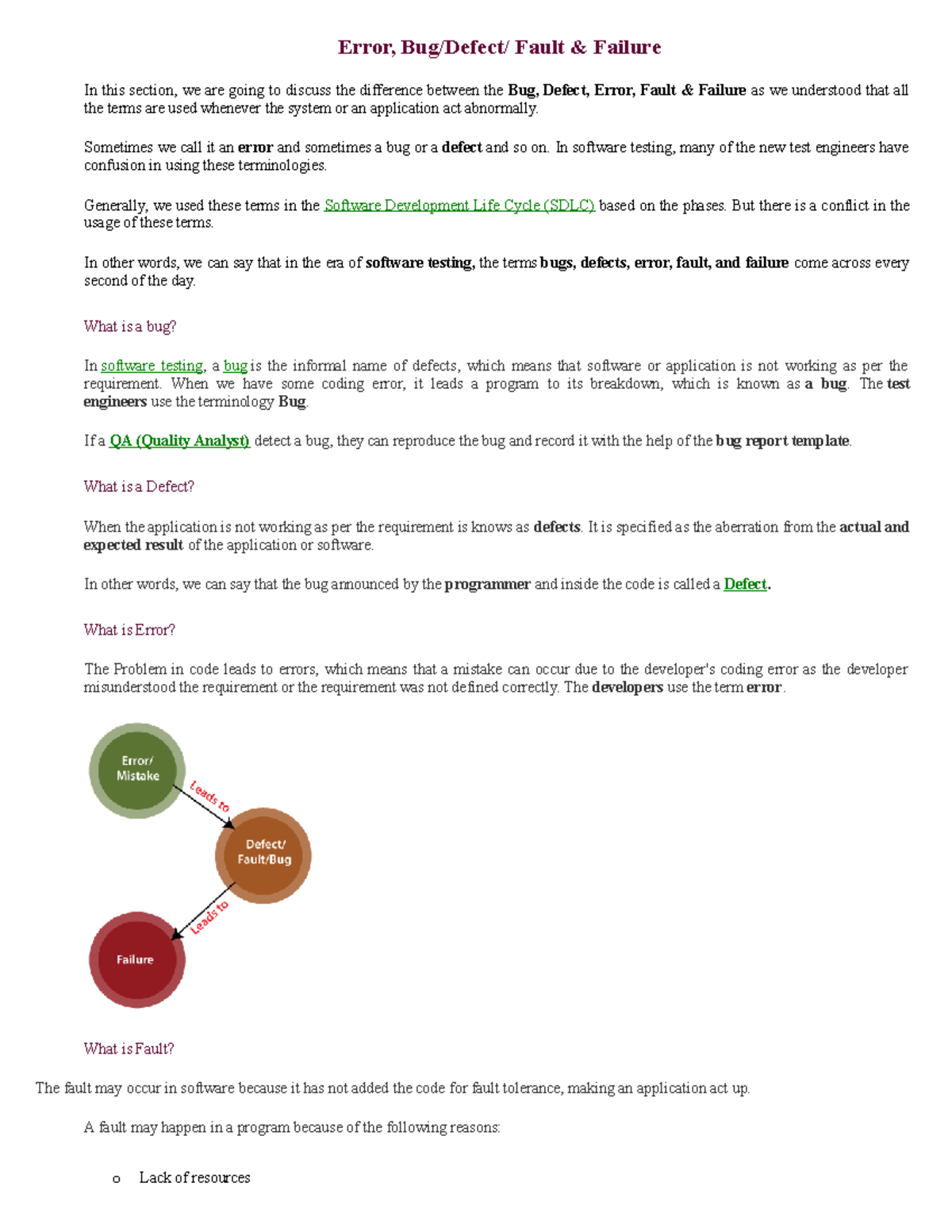 Difference between Bug - Error, Bug/Defect/ Fault & Failure In this ...