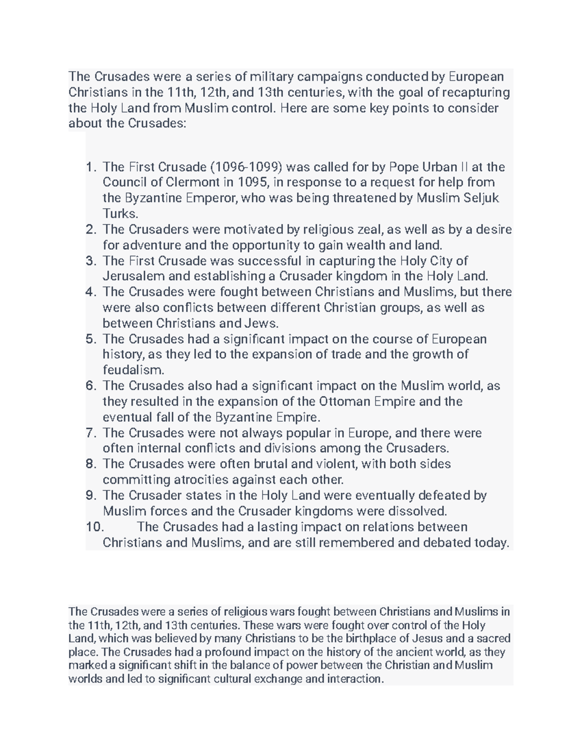 Crusades Notes - The Crusades were a series of military campaigns ...