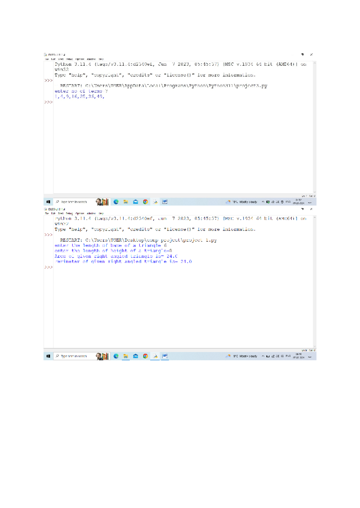 Comp project 1 - For your help - A IDLE Shell 3.11 o X File Edit Shell ...