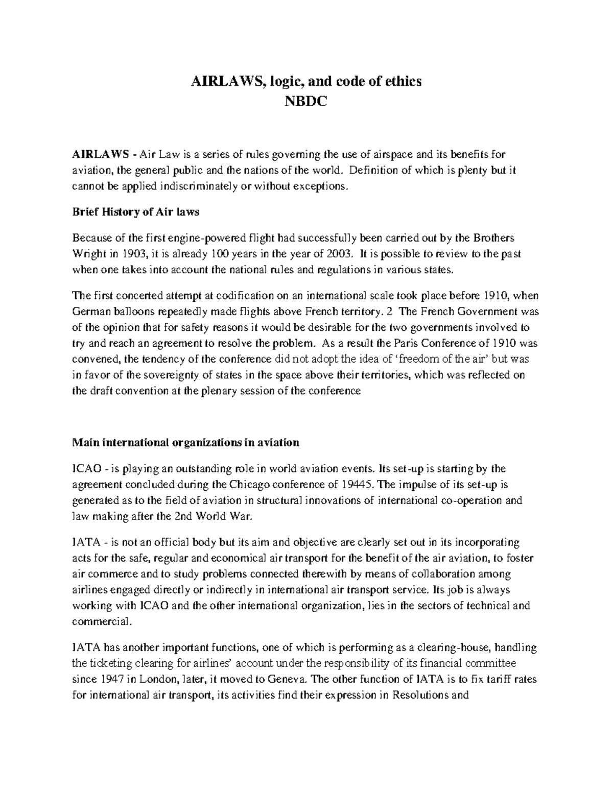 Airlaws-handouts - Useful information - AIRLAWS, logic, and code of ...
