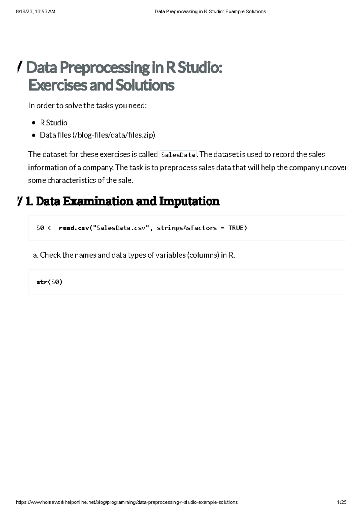 Data Preprocessing in R Studio Example Solutions - / Data Preprocessing in R Studio: Exercises ...