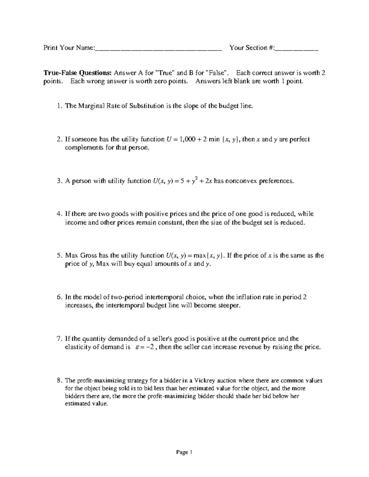 Old Midterm 1 - exam 1 - Print Your Name:___________________________________ Your Section - Studocu