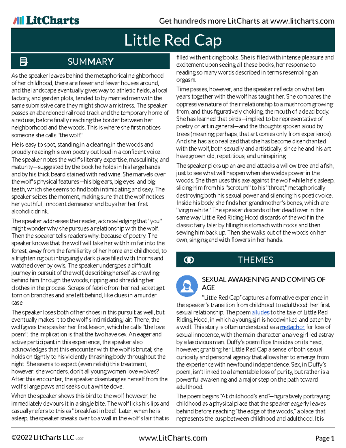 Lit Charts Little Red Cap - Little Red Cap As the speaker leaves behind ...