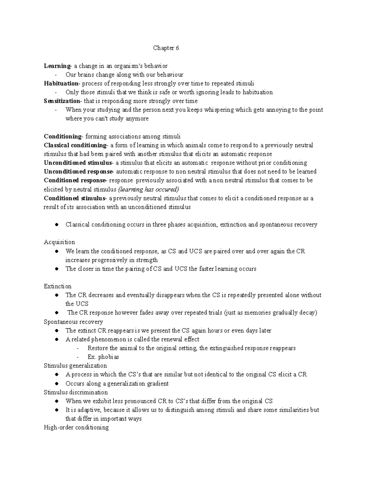 Psychology chapter 6 - Chapter 6 Learning- a change in an organism's ...