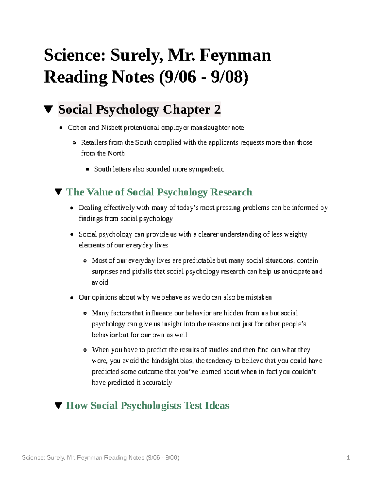 Science Surely Mr. Feynman Notes - Science: Surely, Mr. Feynman Reading ...