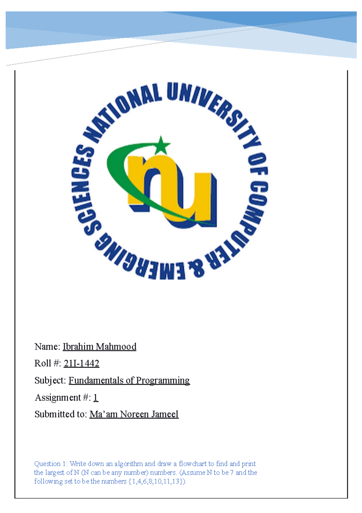 21I-1442 Ibrahim Mahmood programming fundamentals assignment 1 - Name ...