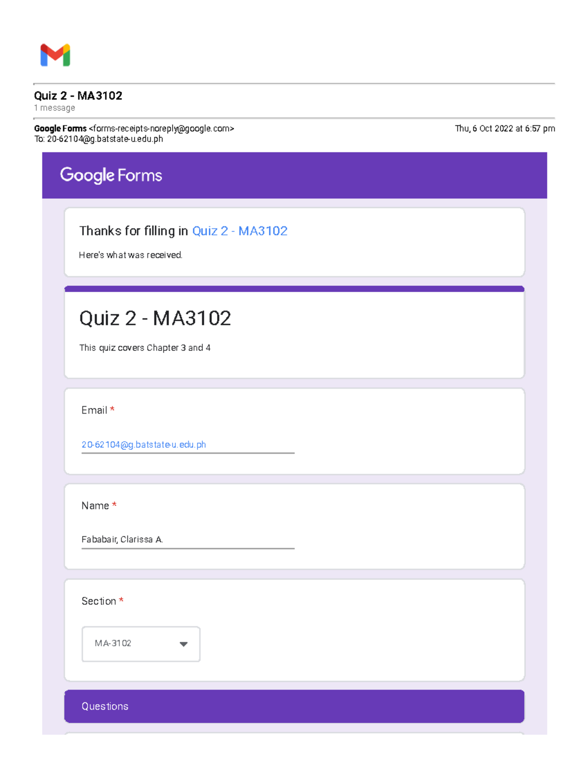 ECONOMIC ASSIGNMENT - Quiz 2 - MA 1 message Google Forms forms-receipts ...