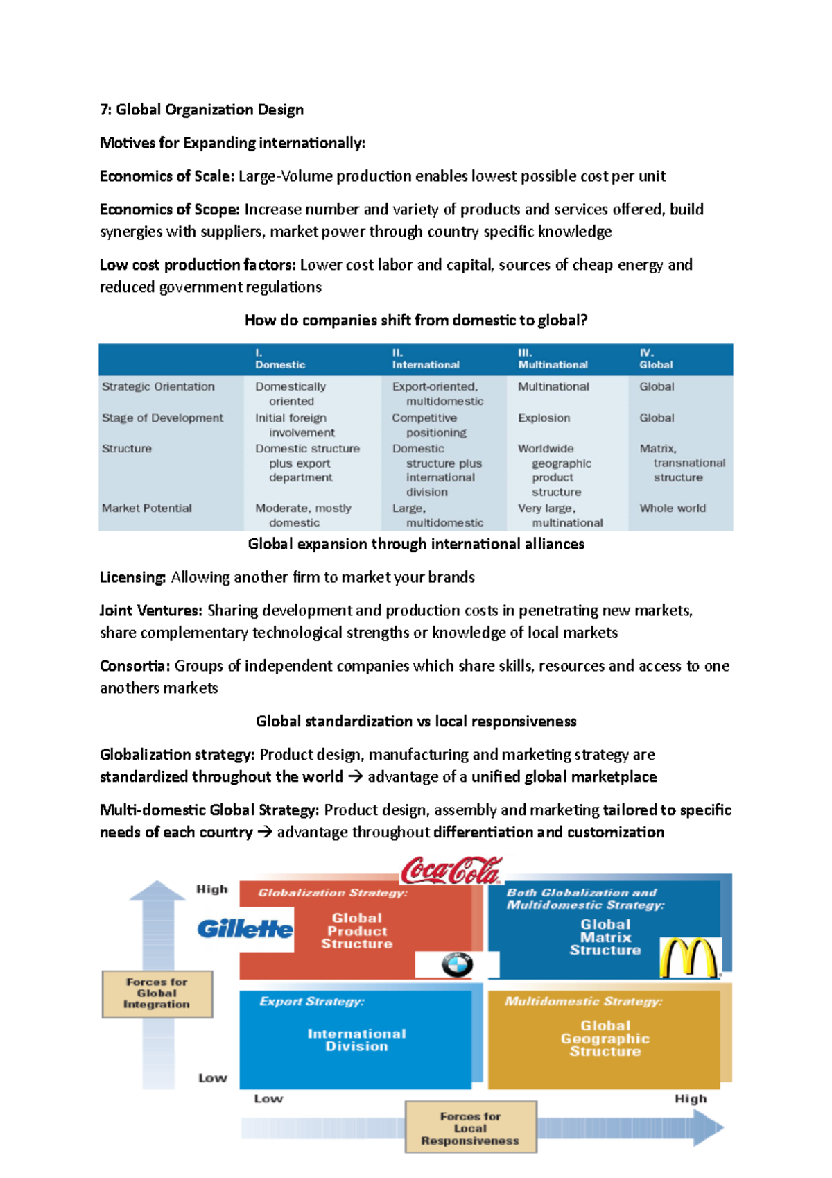 Zusammenfassung Kapitel 7 - 7: Global Organization Design Motives for ...
