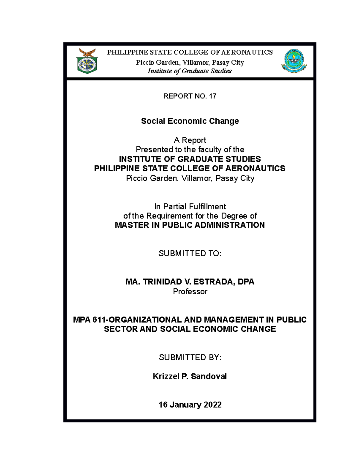 Social- Economic- Change Report - Piccio Garden, Villamor, Pasay City ...
