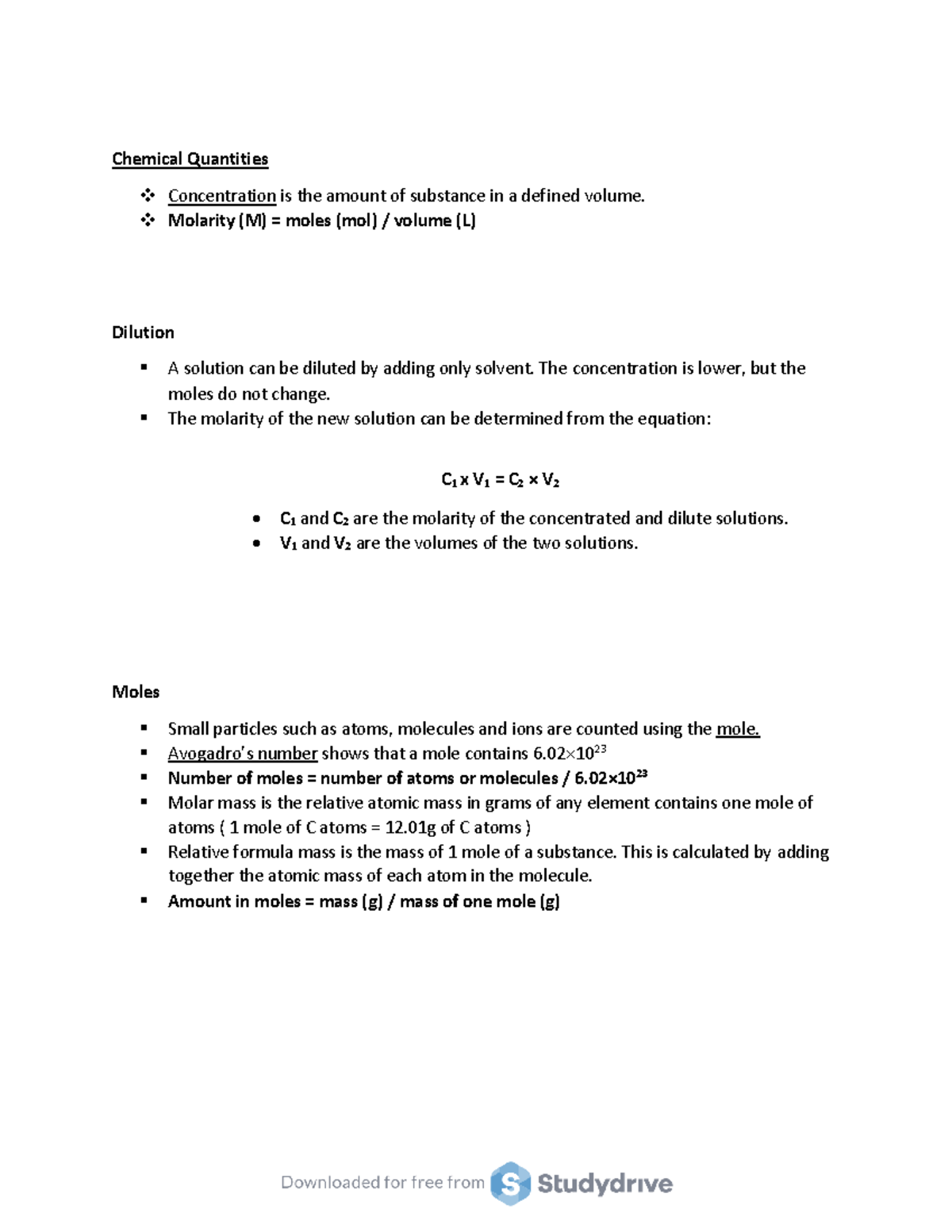 Chemical quantities, Reactions and Equilibria - Chemical Quantities Concentration is the amount ...