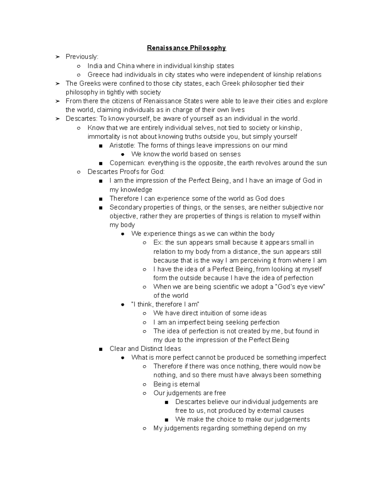 Renaissance Philosophy Notes - Renaissance Philosophy Previously: India ...