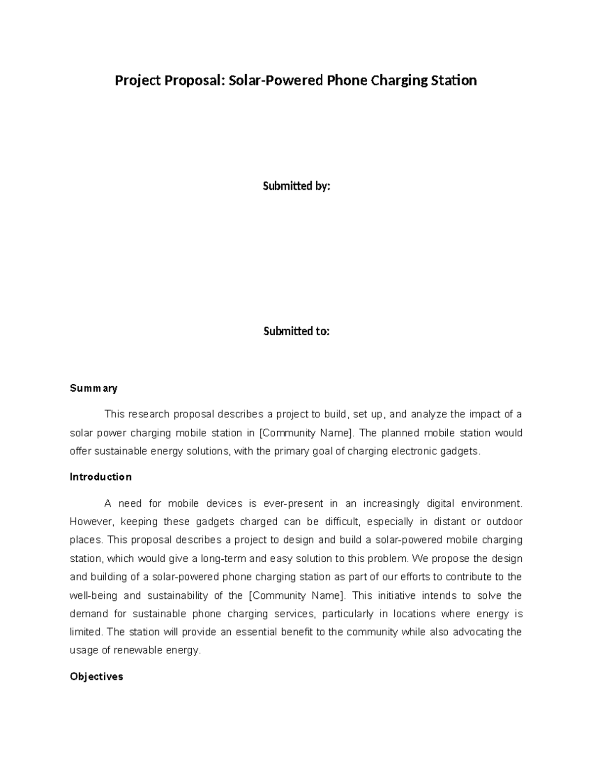 Project-Proposal solar charging - Project Proposal: Solar-Powered Phone ...