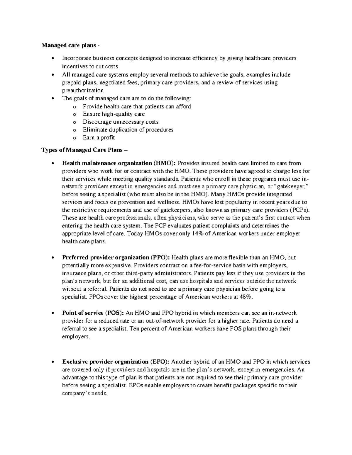 Performance Assessment Managed Care Plans Strategy Review - C428 - WGU ...