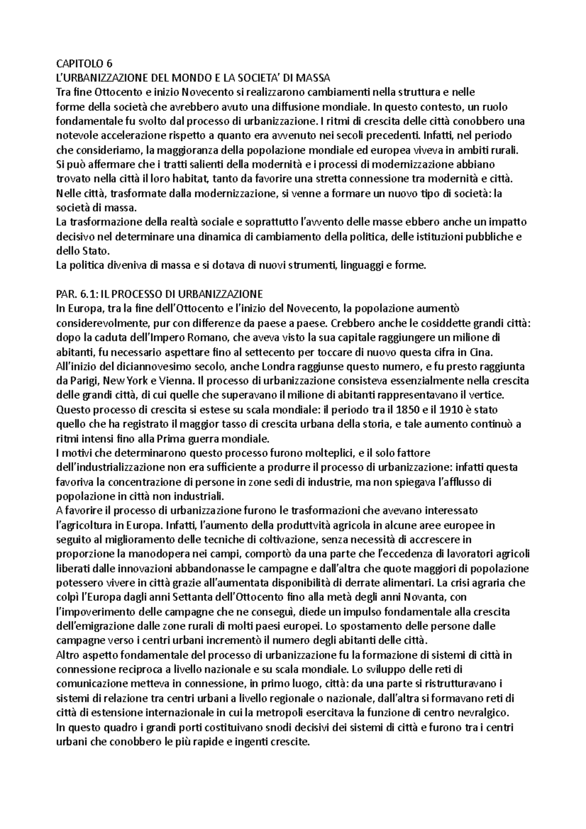 Capitolo 6 storia contemporanea - CAPITOLO 6 L’URBANIZZAZIONE DEL MONDO ...