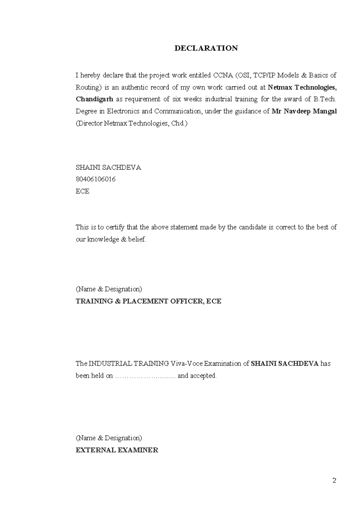 Toaz - DECLARATION I hereby declare that the project work entitled CCNA ...