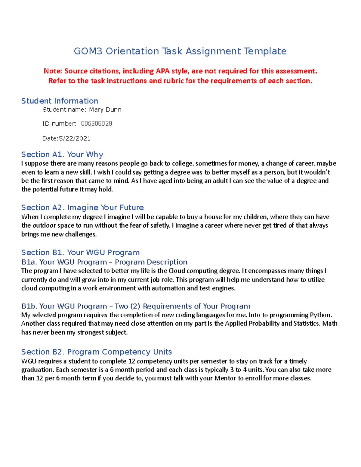 Orientation Task 005306029 - GOM3 Orientation Task Assignment Template Note: Source citations ...