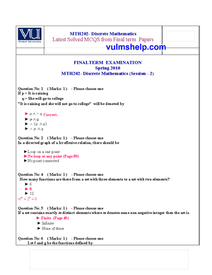 MTH202 Practice Questions 1-45 - Solution File Lecture No 1- Question No 1: Let p be