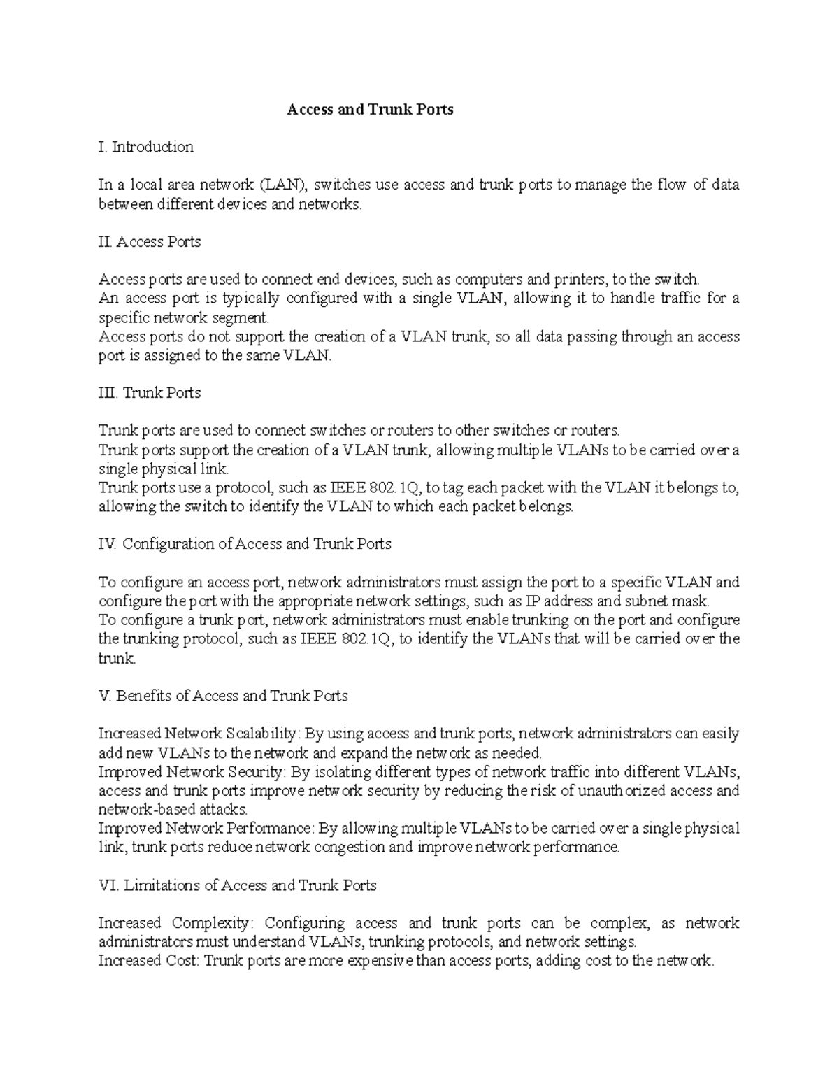Access and Trunk Ports - ganga - Access and Trunk Ports I. Introduction ...