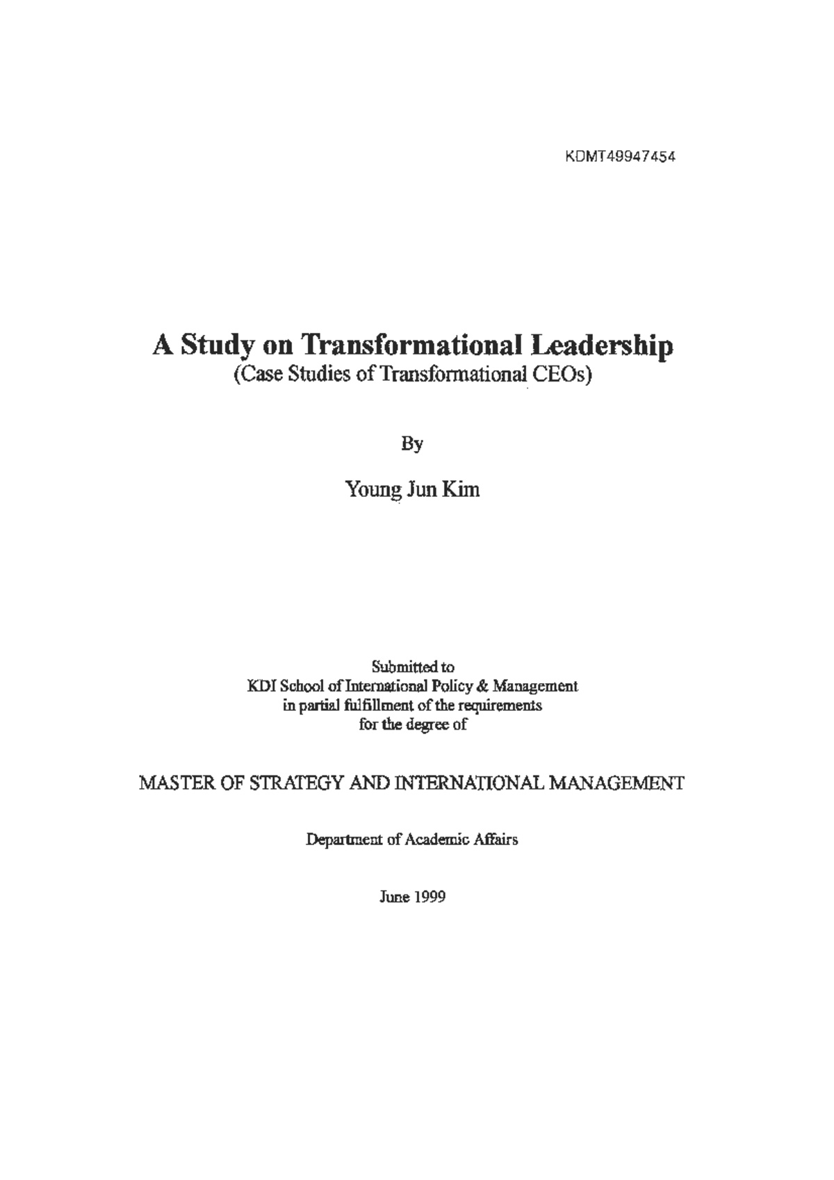 A Study on transformational leadership - KDMT 4994 7454 A Study on ...