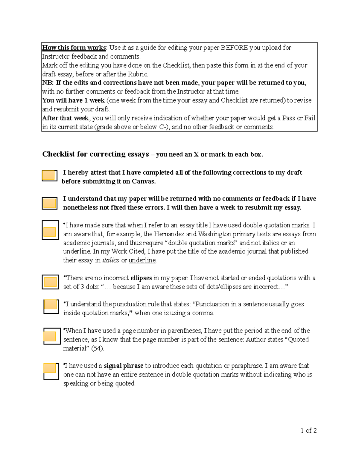 Essay 3 checklist - 2021 - How this form works: Use it as a guide for ...