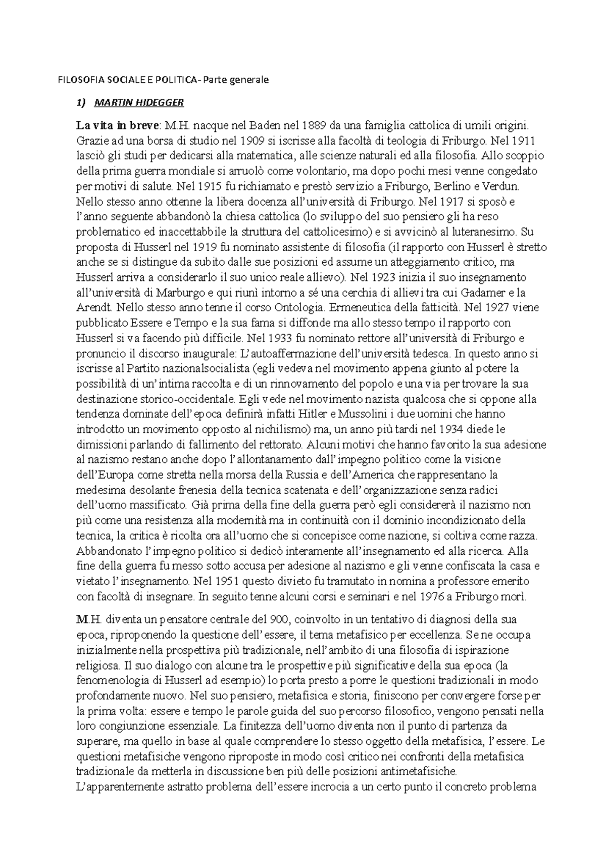 Hidegger e Gadamer (sintesi manuale liceo) - FILOSOFIA SOCIALE E ...