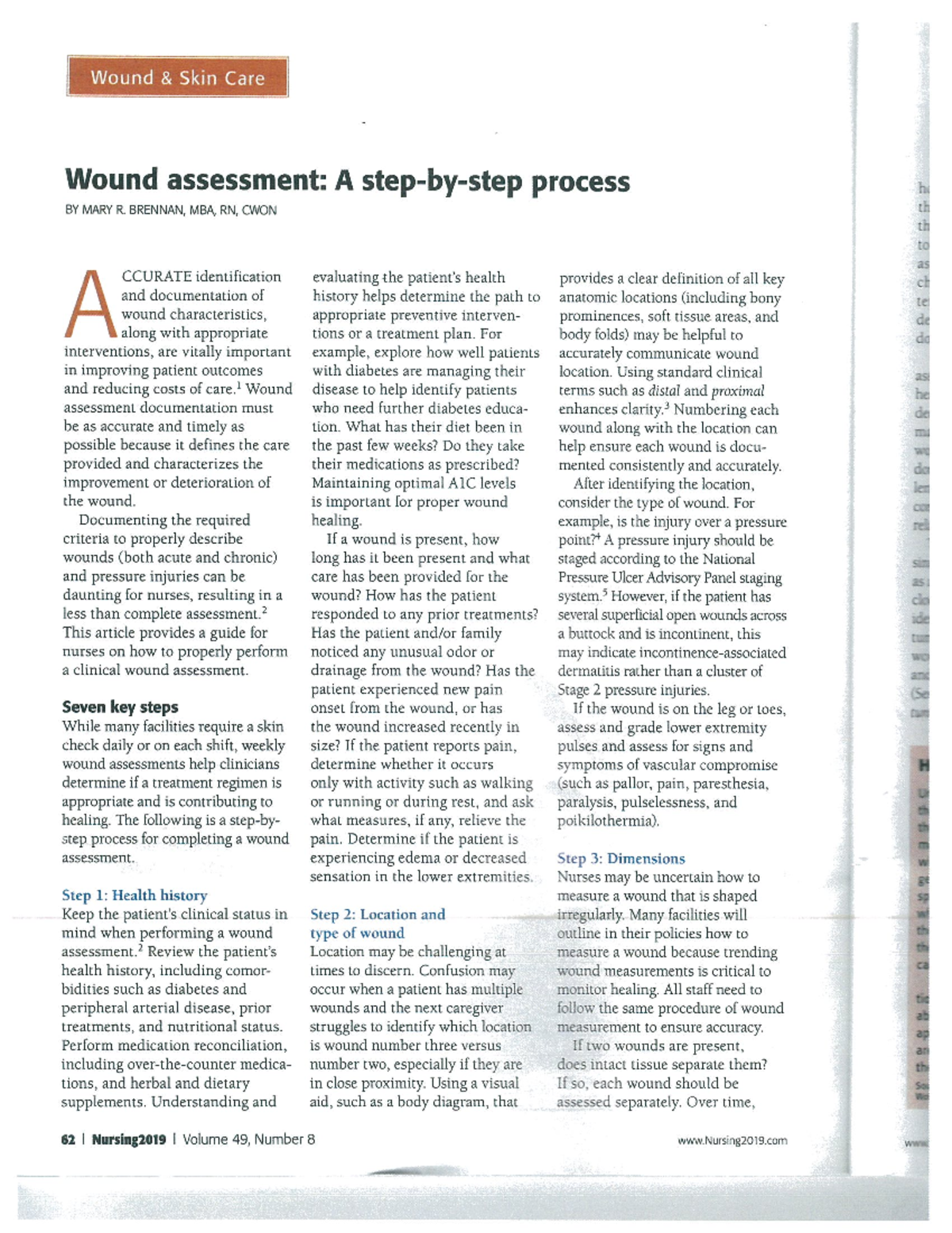 Wound assessment article - NUSA203 - Studocu