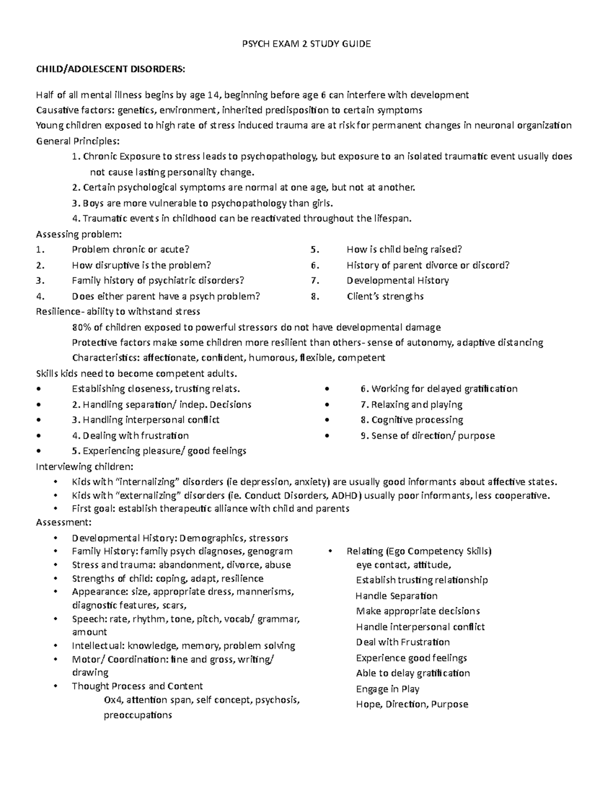 Psych EXAM 2 Review - PSYCH EXAM 2 STUDY GUIDE CHILD/ADOLESCENT ...