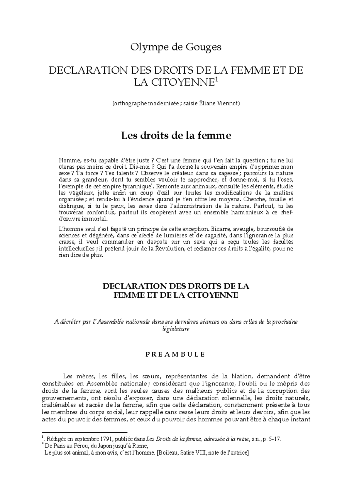 Gouges-Déclaration preambule - Olympe de Gouges DECLARATION DES DROITS ...