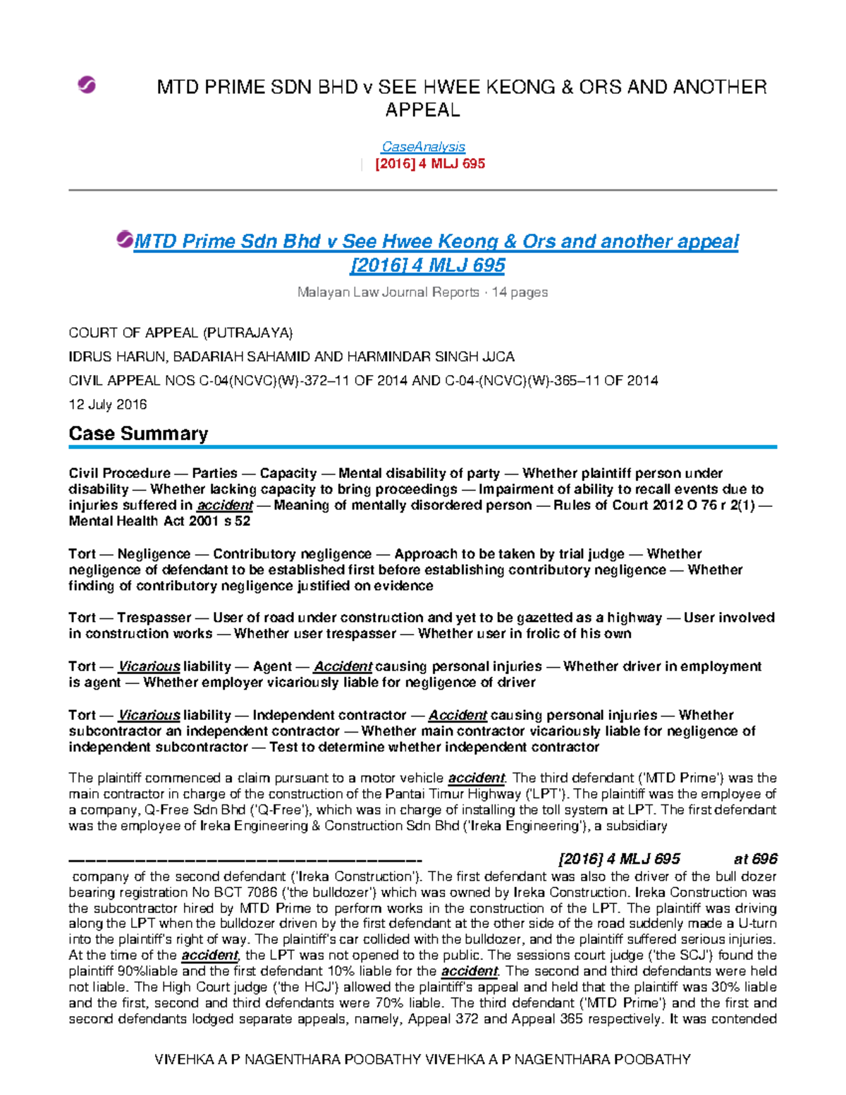 MTD Prime Sdn Bhd v See Hwee Keong & Ors and another appeal, [2016 ] 4 ...