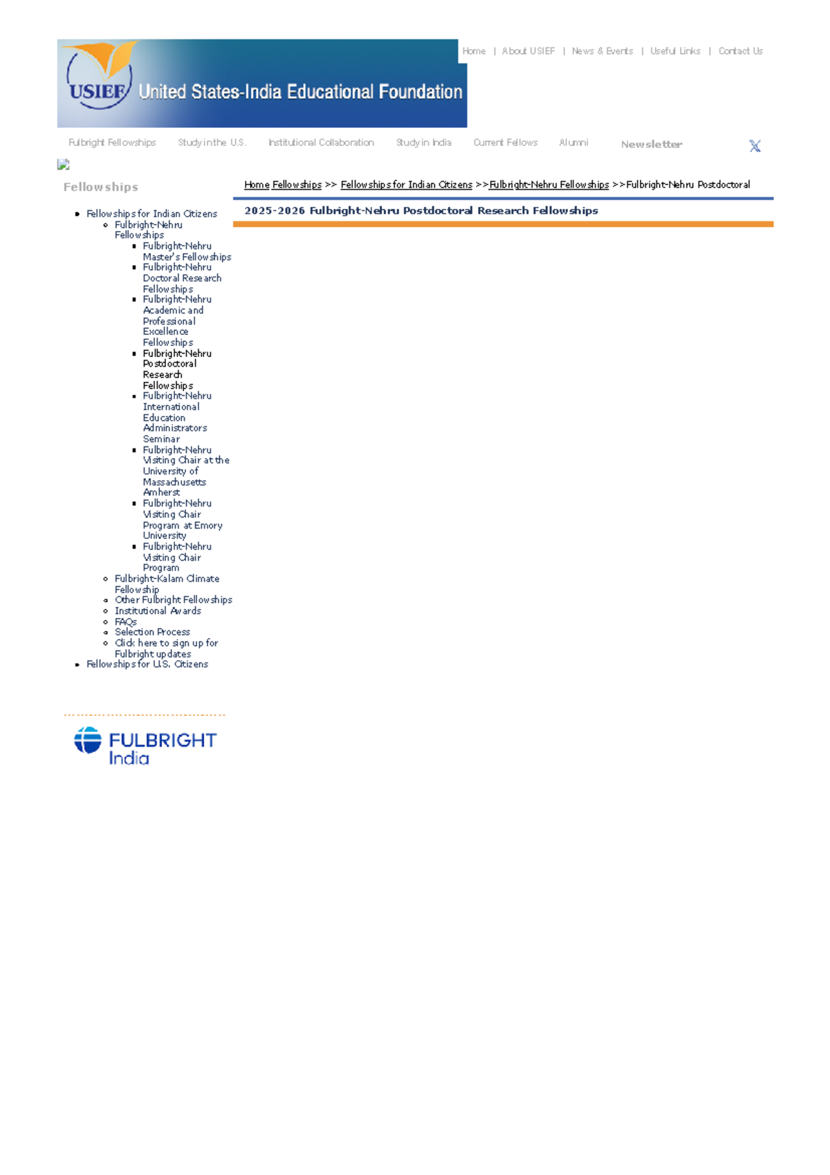 2025 2026 Fulbright Nehru Postdoctoral Research Fellowships