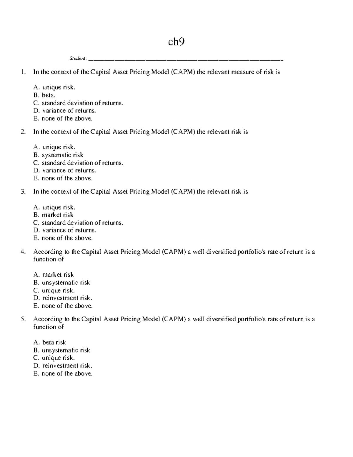 Chapter 9 - Test bank - ch _Student: - Studocu