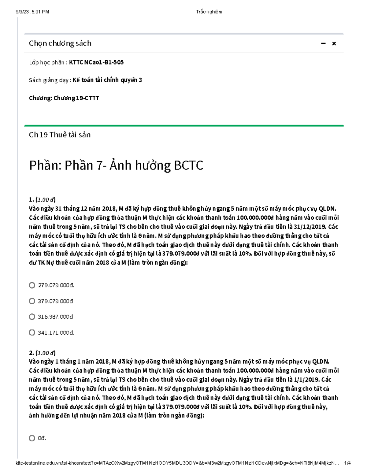 Trắc nghiệm c19 - td he ka ehyy - Chọn chương sách Lớp học phần : KTTC ...