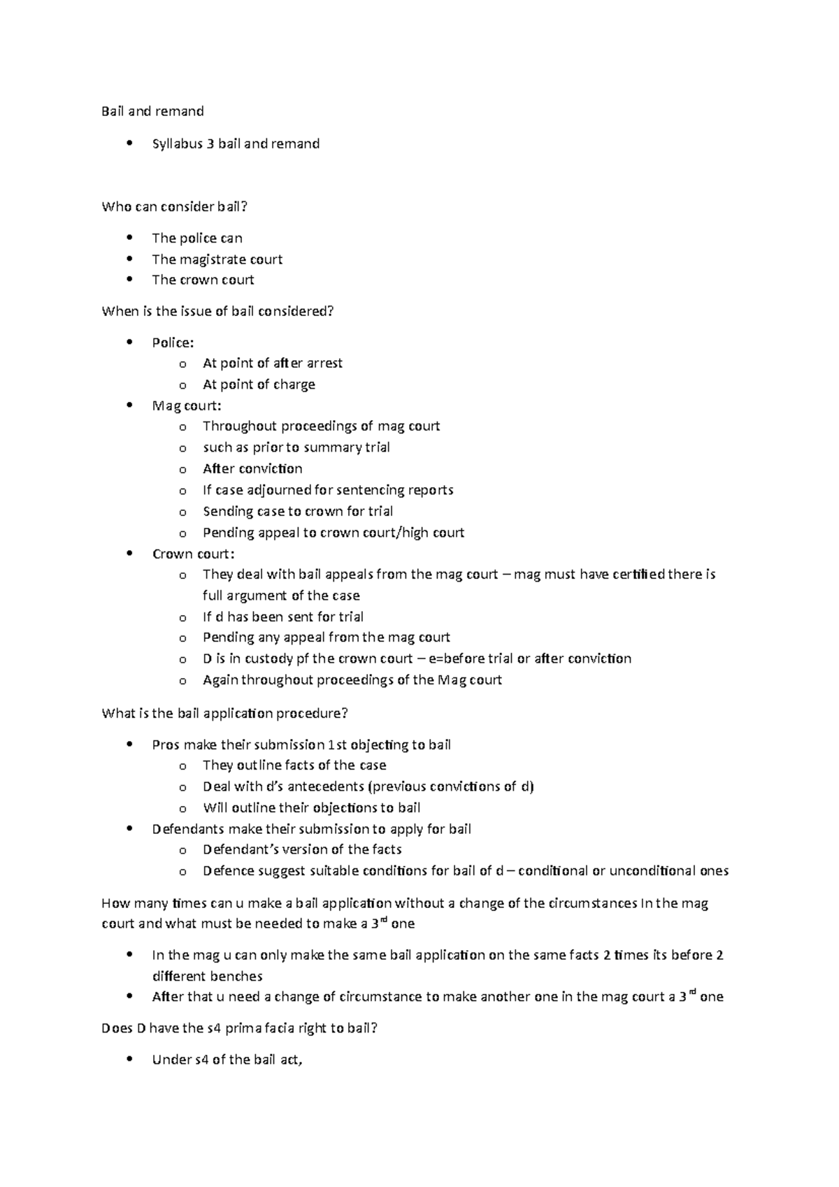 Bail and remand - for crim lit - Bail and remand Syllabus 3 bail and ...