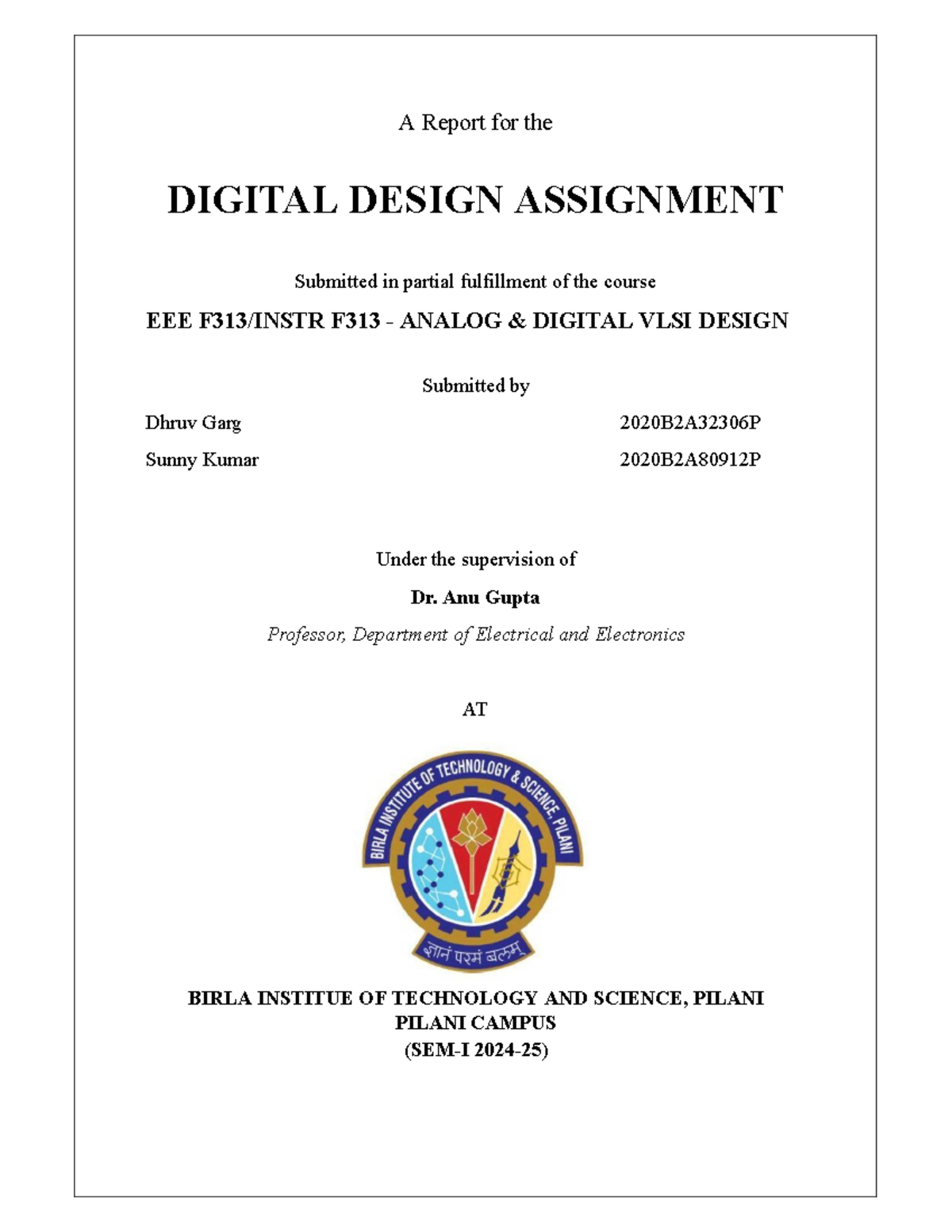 TMT Project - l1 user manuals - A Report for the DIGITAL DESIGN ASSIGNMENT Submitted in partial ...