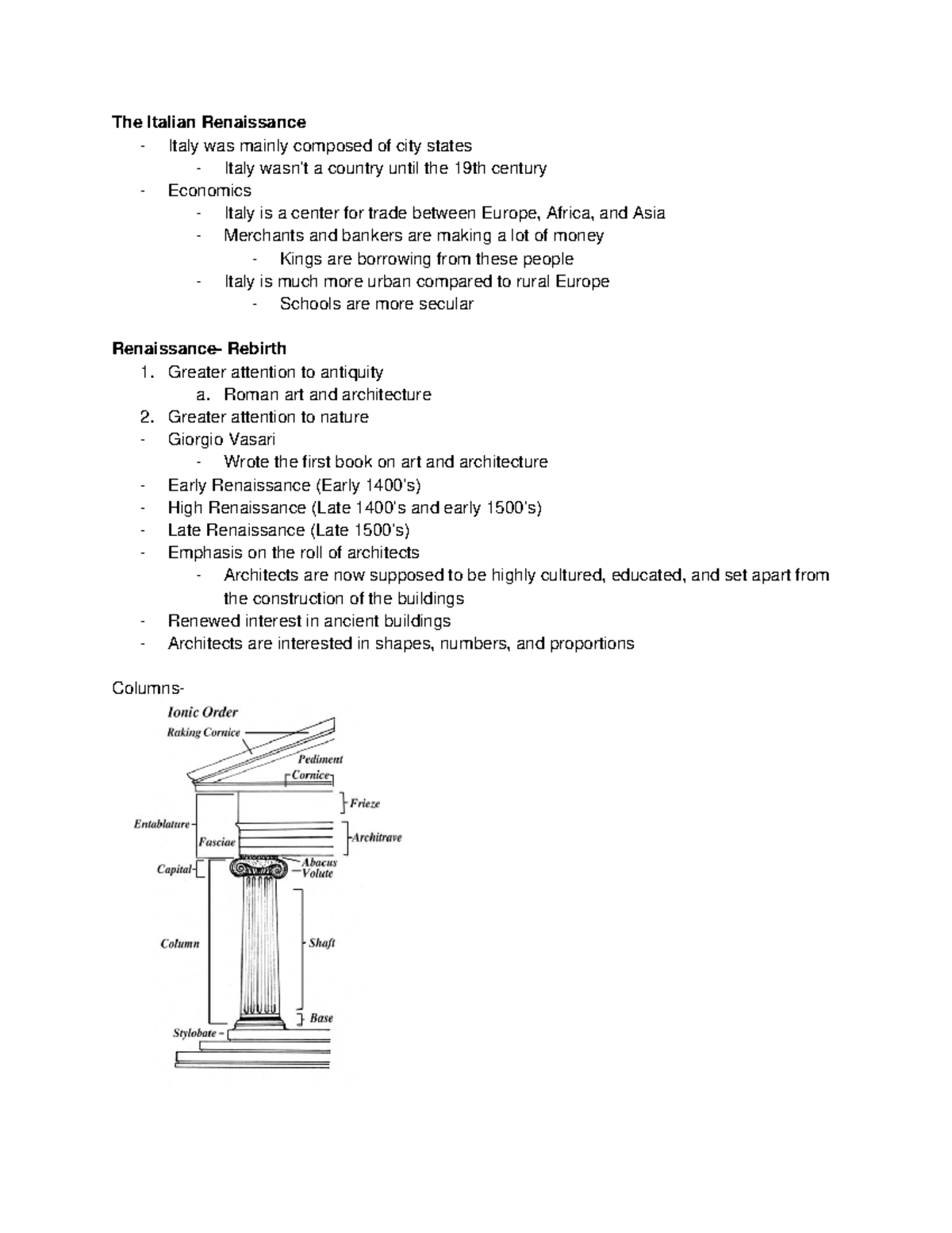 Final Notes- All Lectures - The Italian Renaissance - Italy was mainly ...